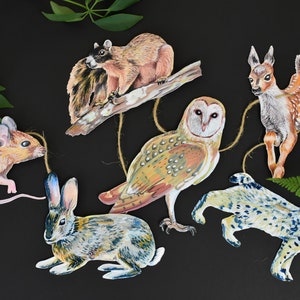 Woodland Animals Illustrated Paper Garland - Owl, Rabbit, Bobcat, Deer ...