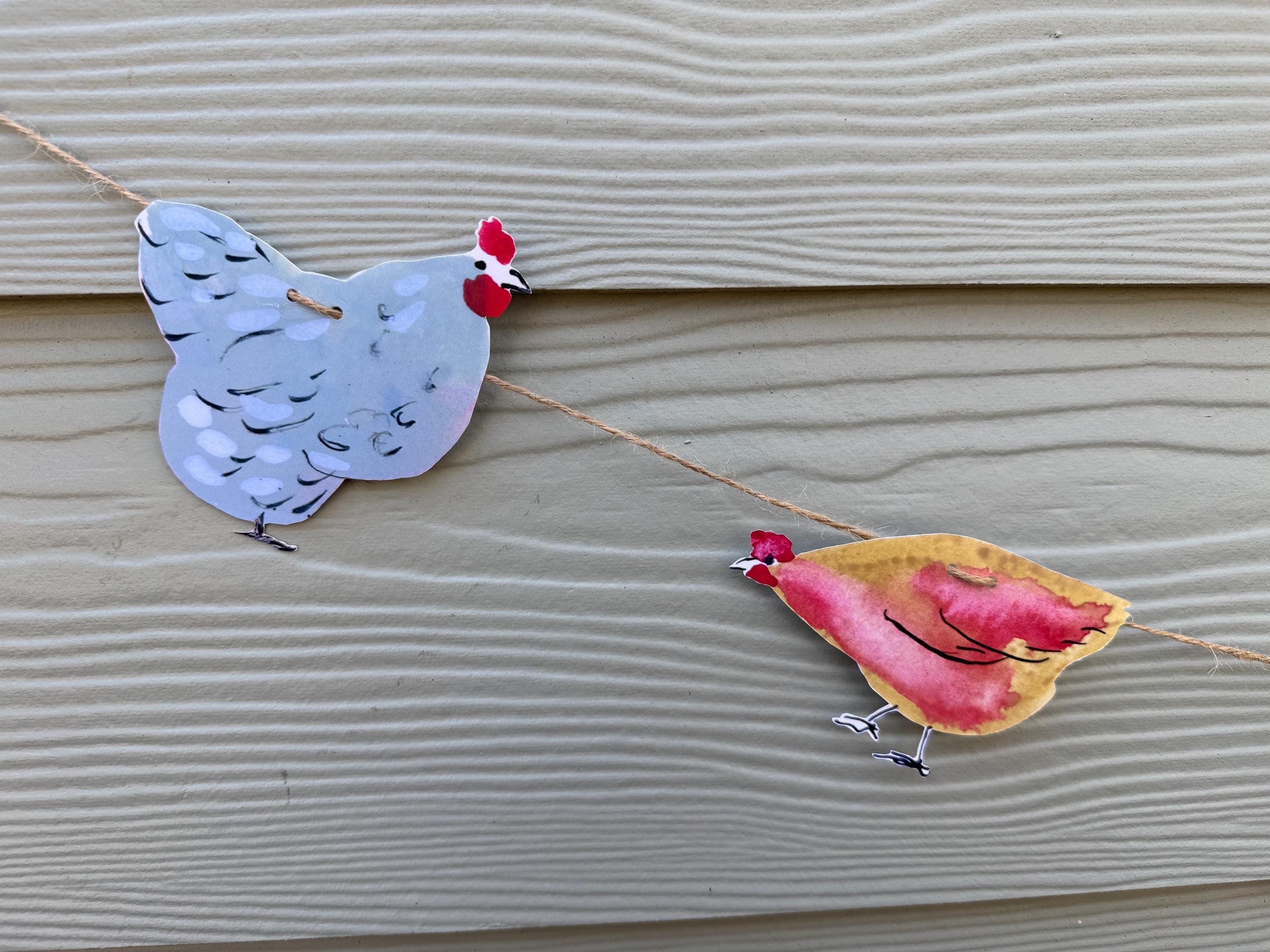 Chicken Garland - Illustrated Paper Garland - Pet Hens and a Rooster ...