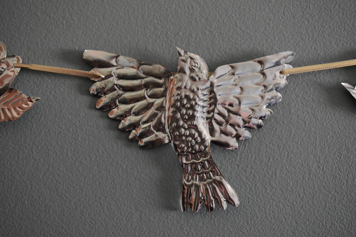 Embossed Tin Bird Garland - Hand Embossed Metal Flying Bird and Flower ...