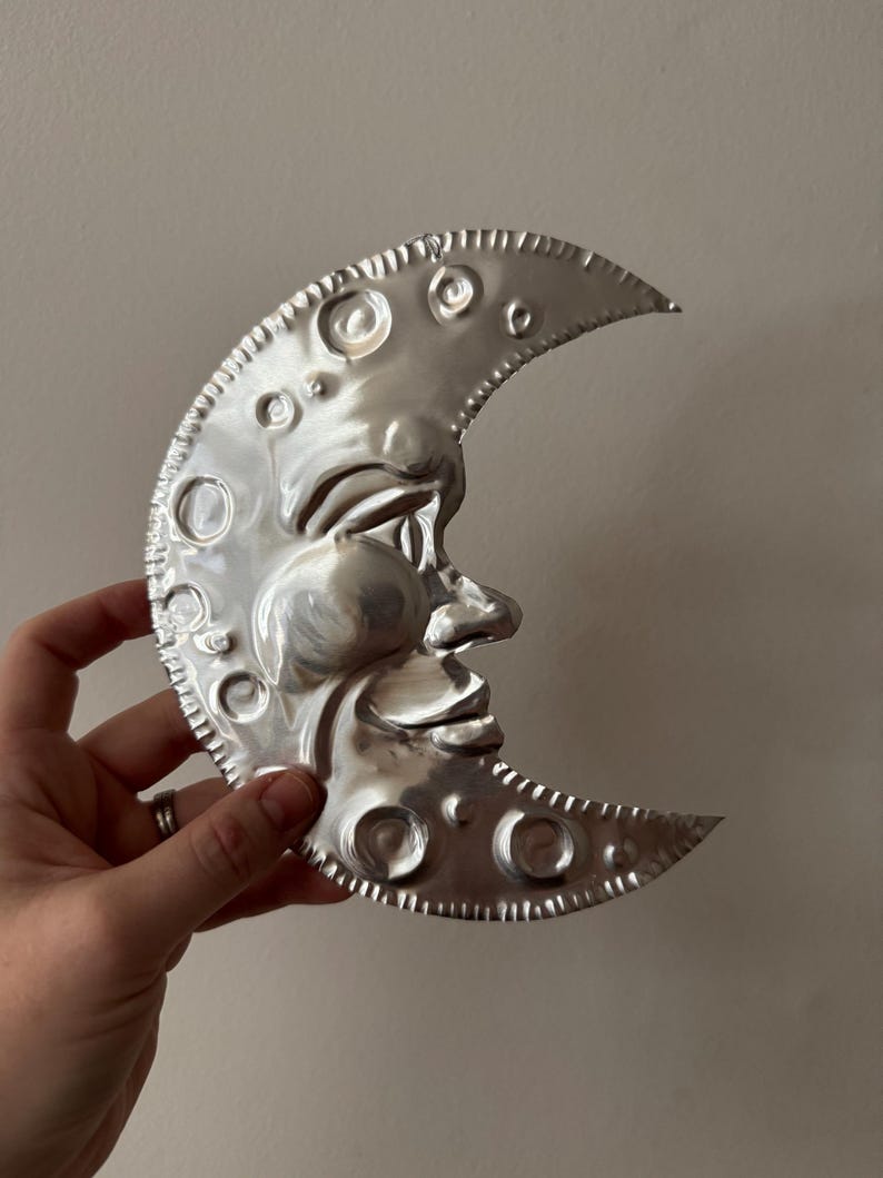 Hand Embossed Tin Moon Wall Art – Smiling Man in the Moon Ornament - Etsy
