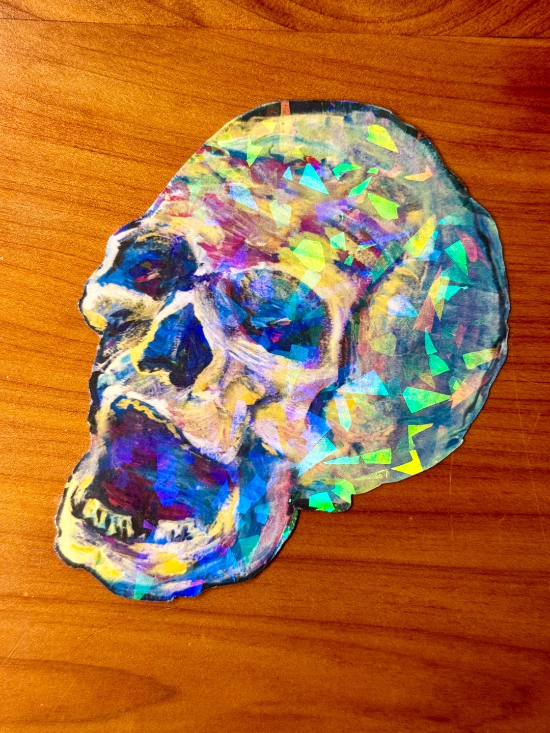 Large Colorful Sparkly Skull Sticker Technicolor Goth Holographic ...
