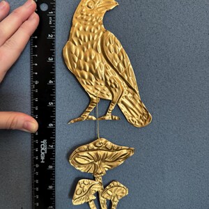 Embossed Gold Tin Crow and Mushrooms- Hand Pressed Foil Hanging ...