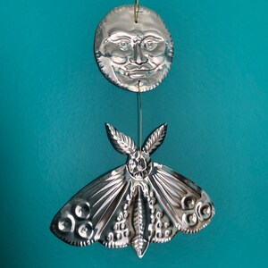 Moon and Moth Handmade Embossed Pressed Tin Wall Decoration - Etsy