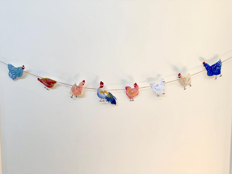 Chicken Garland - Illustrated Paper Garland - Pet Hens and a Rooster ...