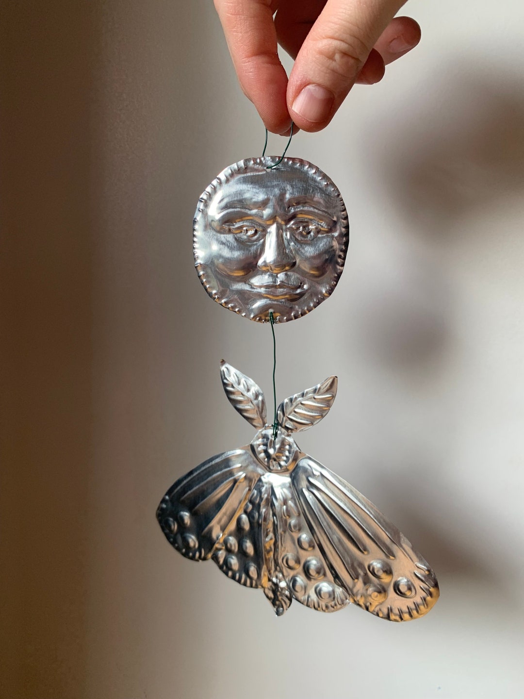 Moon and Moth Handmade Embossed Tin Wall Hanging, Handmade Folk Art ...