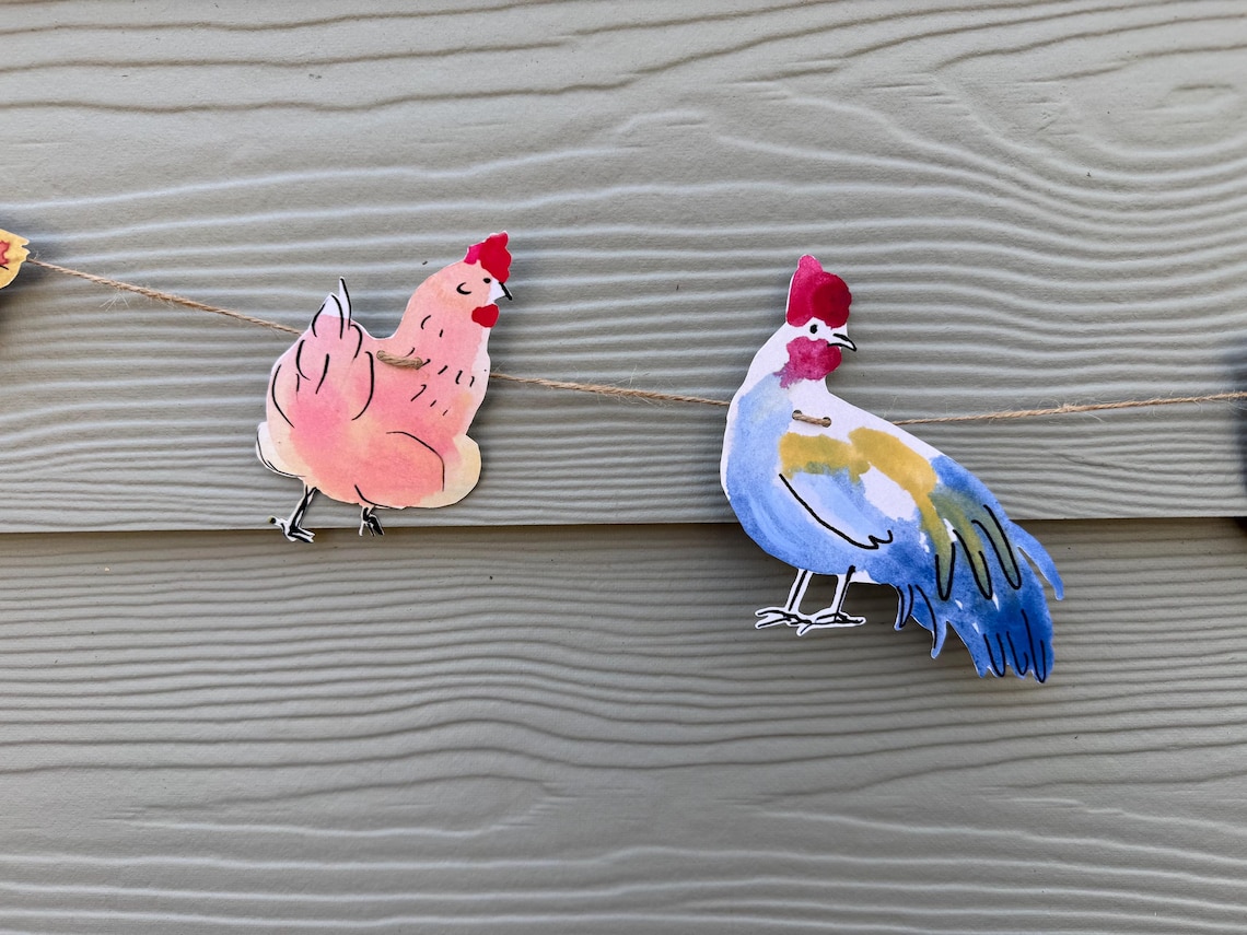 Chicken Garland - Illustrated Paper Garland - Pet Hens and a Rooster ...