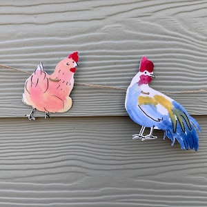 Chicken Garland - Illustrated Paper Garland - Pet Hens and a Rooster ...