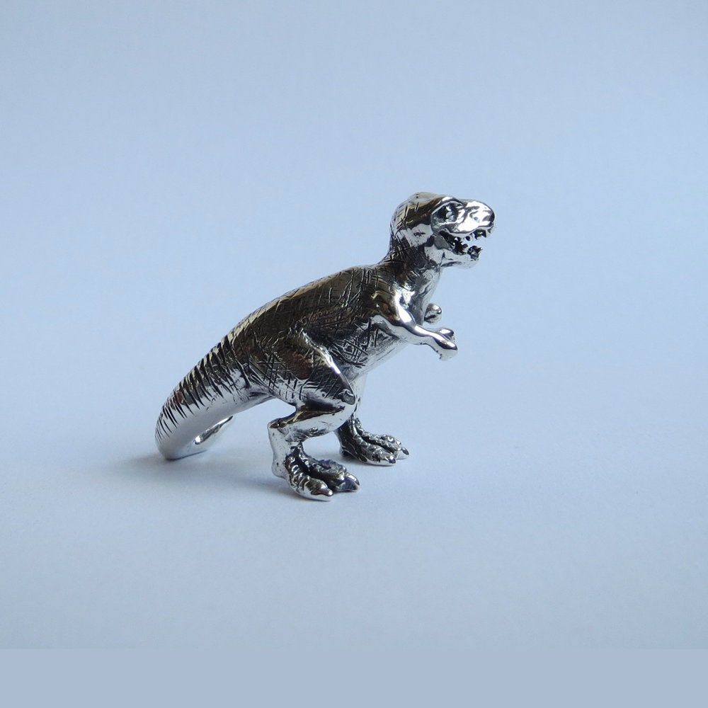 Silver T. rex dinosaur figurine | Etsy