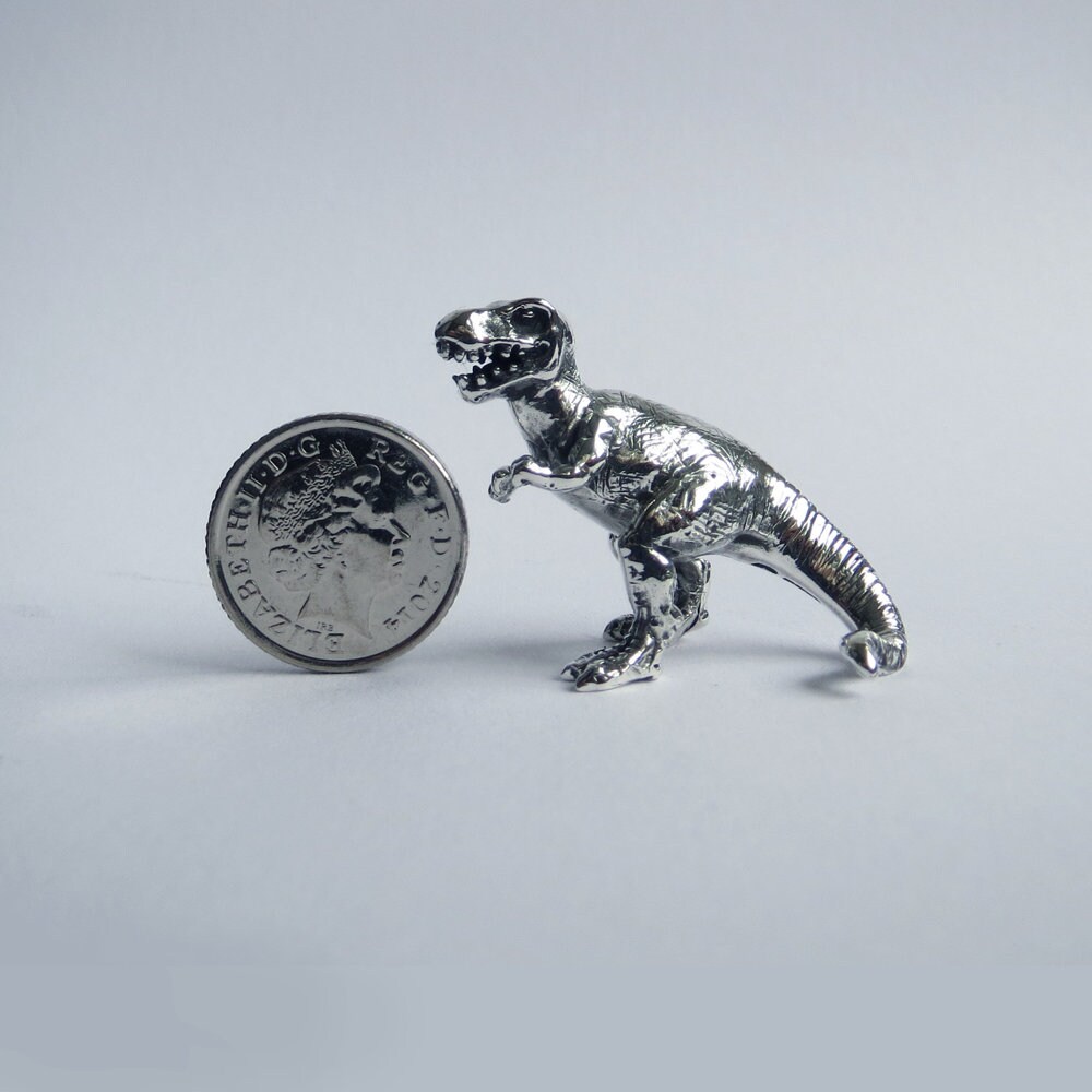 Silver T. rex dinosaur figurine | Etsy