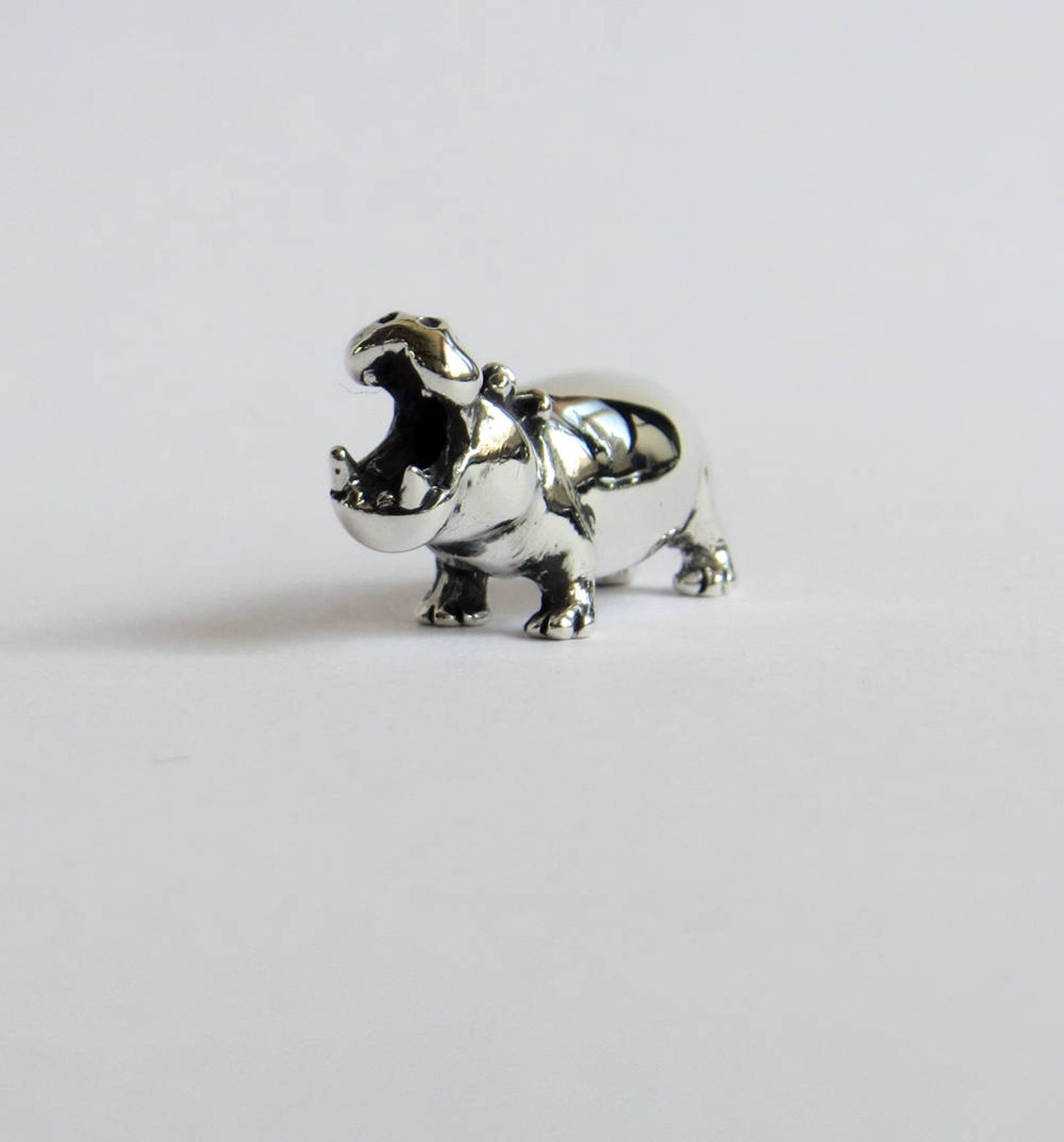 Silver Hippo Yawning Figurine | Etsy UK