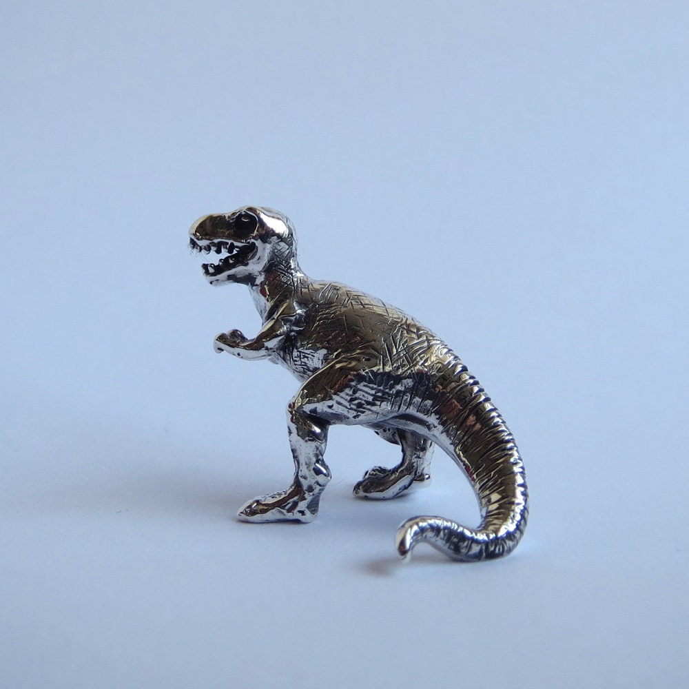 Silver T. rex dinosaur figurine | Etsy