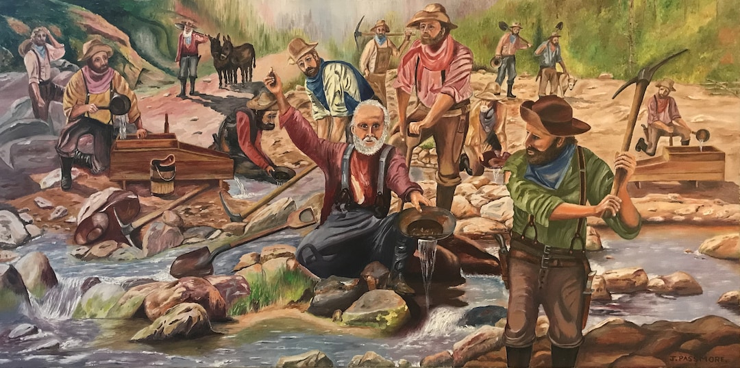 California Gold Rush 1849, #etsyfineartoilpaintinggoldrushforsale - Etsy