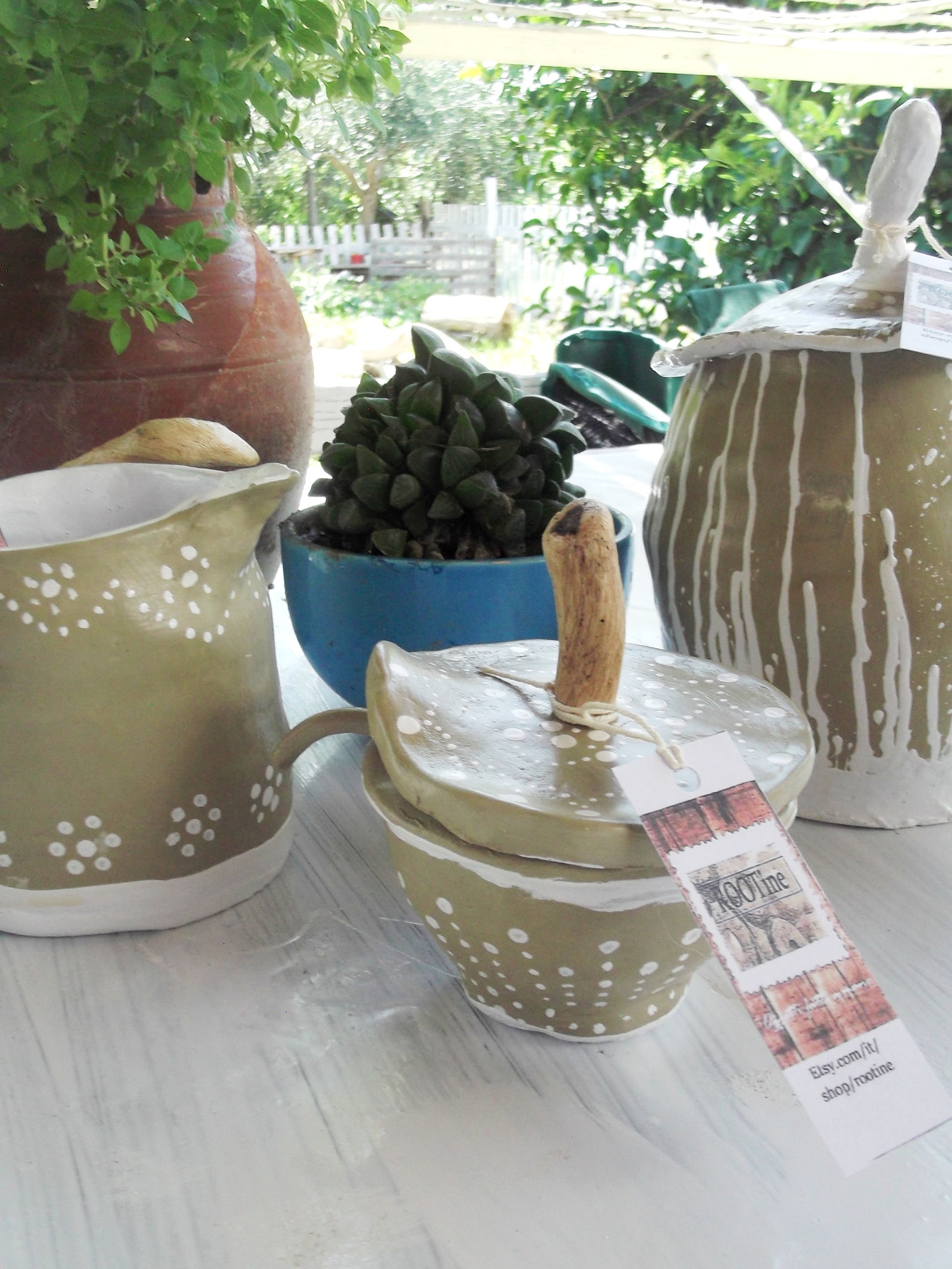 Small Clay Container With Lid Wooden Knob and Teaspoon - Etsy