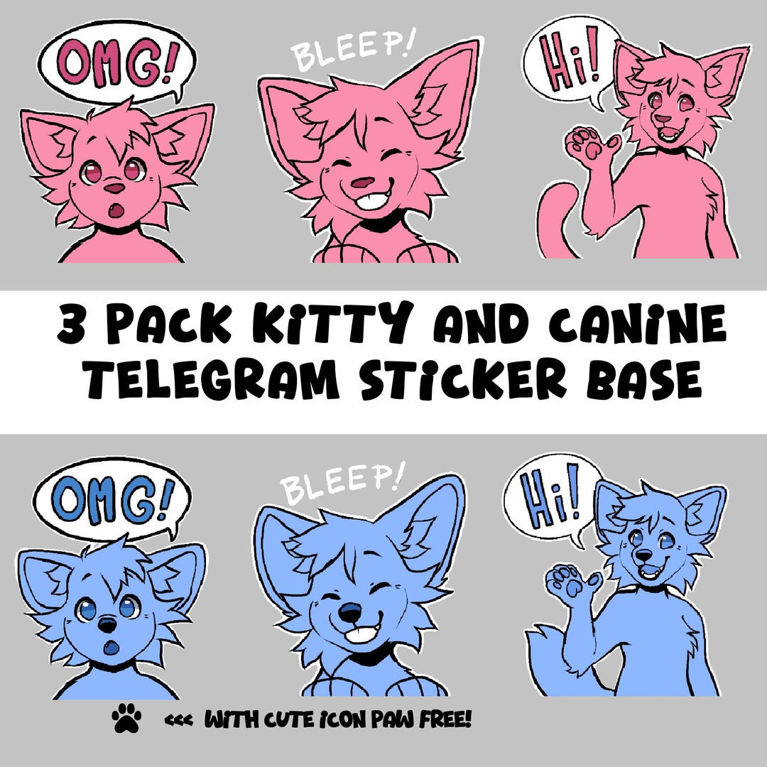3 Pack Telegram Furry Base Canine and Kitty - Etsy
