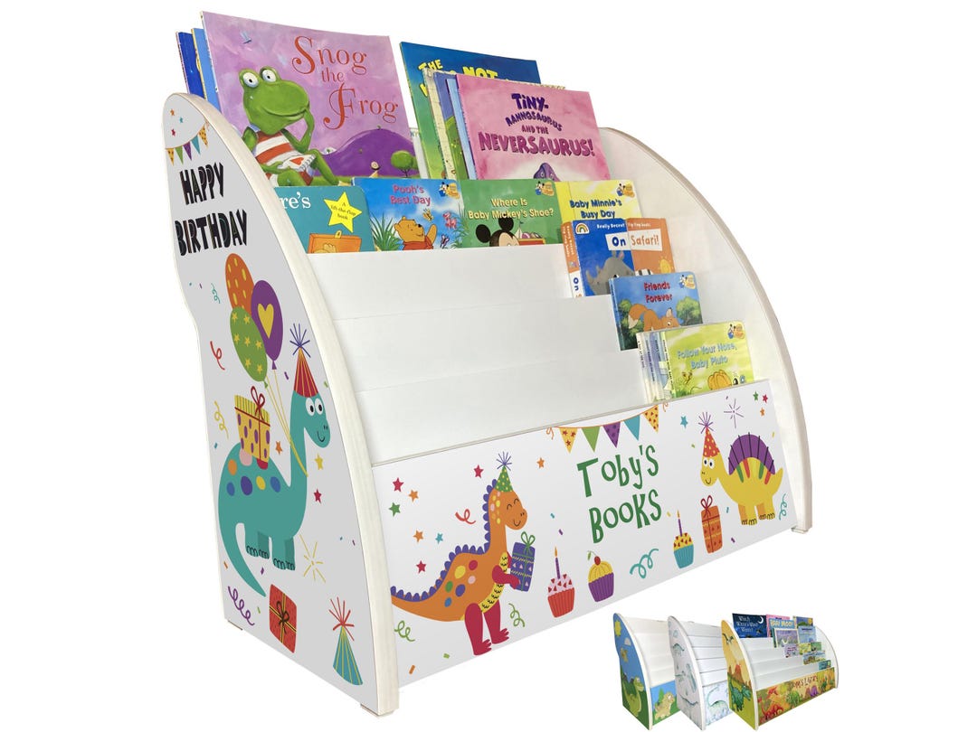 Personalised Dinosaur Bookcase: Front-facing Kids Bookshelf, Handmade ...