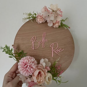 Floral Name Sign Personalised Door Sign Name Nursery Wall Decor Blush ...