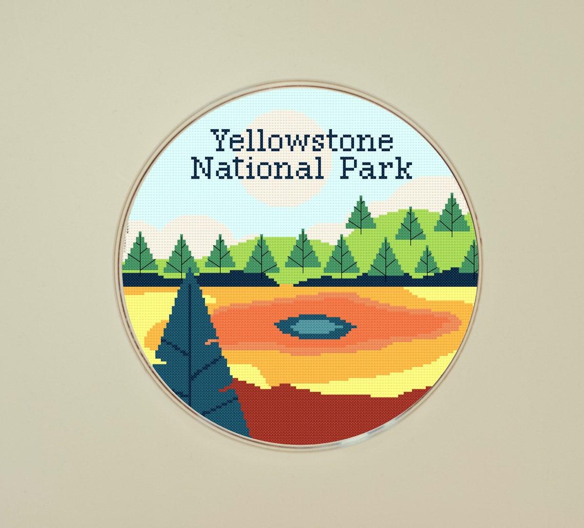 Yellowstone National Park Cross Stitch Pattern. Mountain and Landscape ...