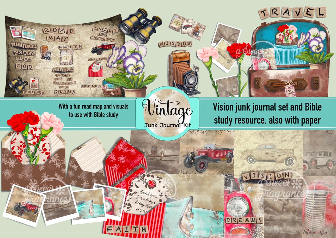 Vintage Vision Junk Journal/bible Journal Set/scrapbook Papers/fun Road ...