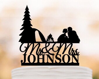 Outdoor Camping Wedding Cake Topper With Tree Couple | Etsy