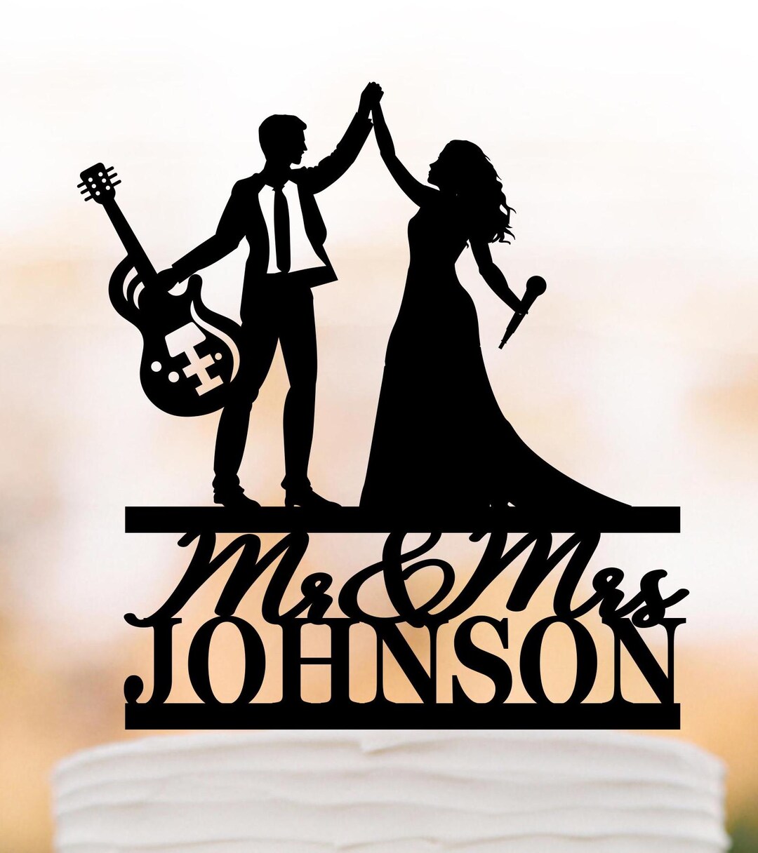 Guitar Player Wedding Cake Topper Bride and Groom, Singer Cake Decor ...
