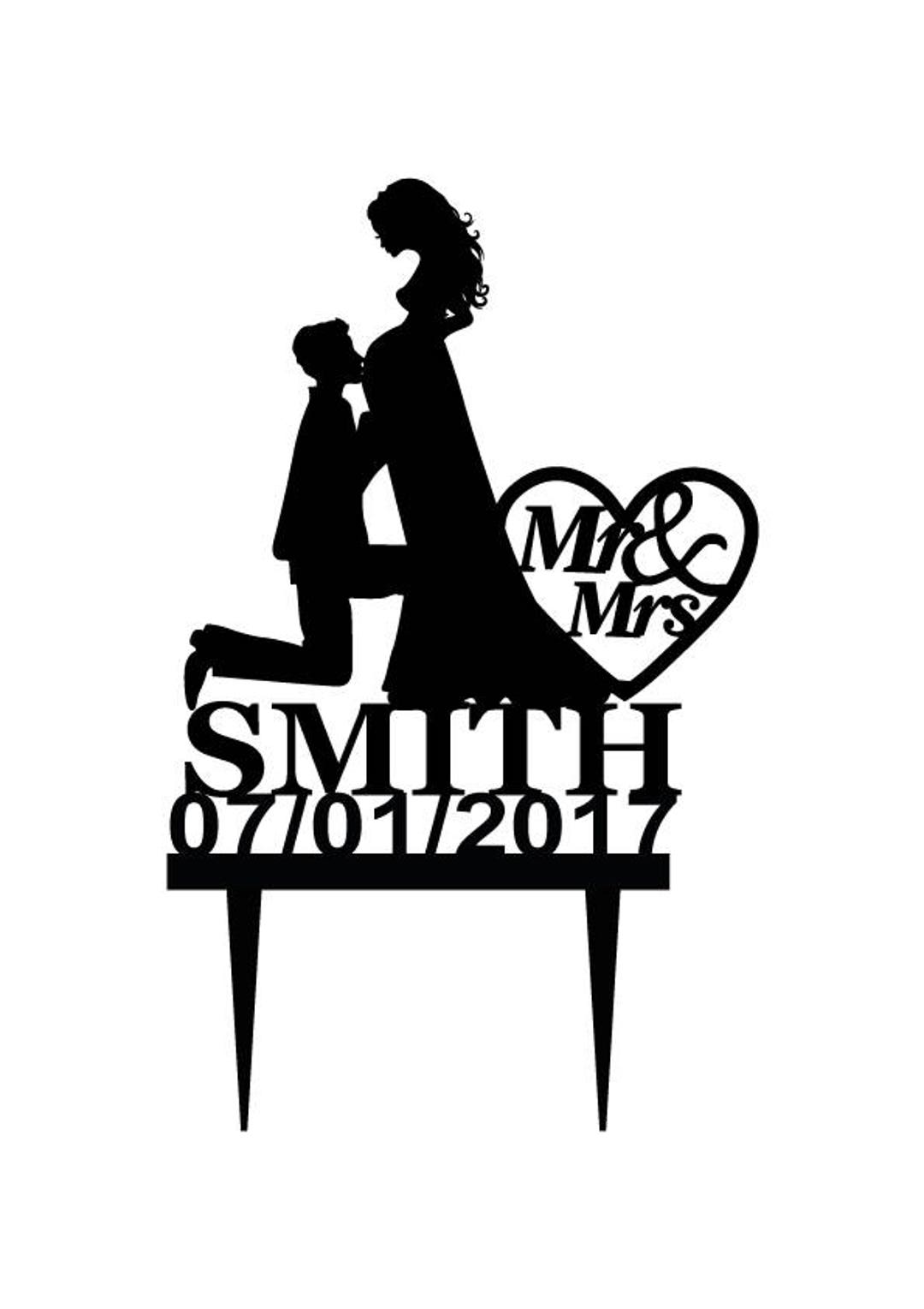 Pregnant Bride Wedding Cake Topper With Name and Date, Bride and Groom ...