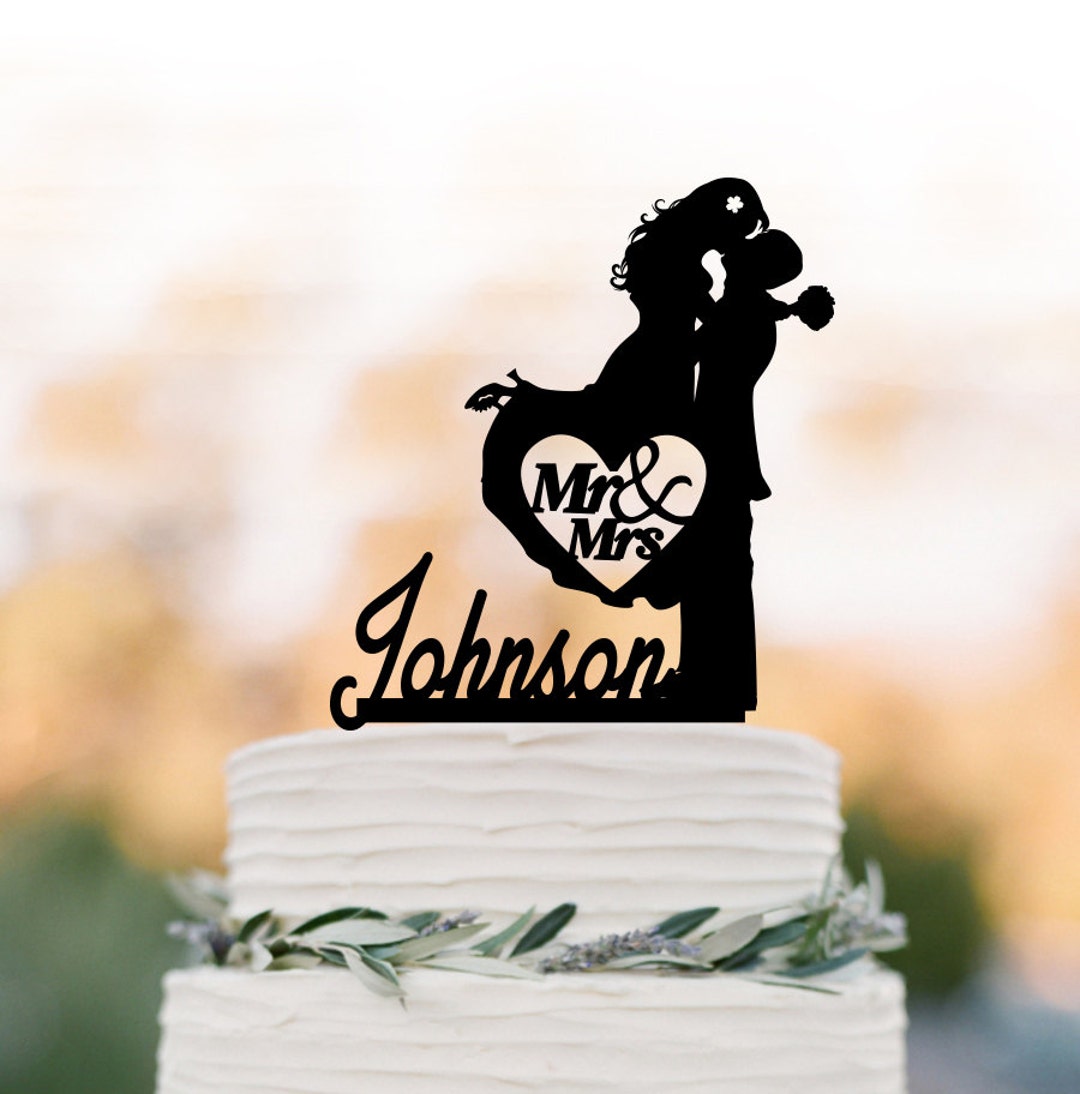 Personalized Wedding Cake Topper Mr And Mrs Bride And Groom Silhouette