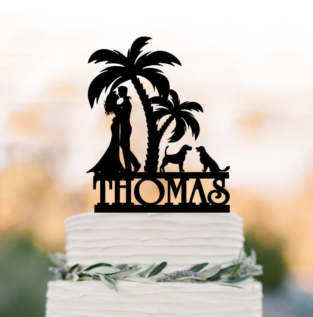 Personalized Wedding Cake Topper Beach Themed, Cake Topper With 2 Dogs ...