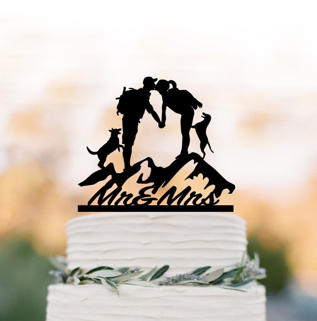 Mr and Mrs Hiking Wedding Cake Topper With Dogs ,couple Hiking on ...