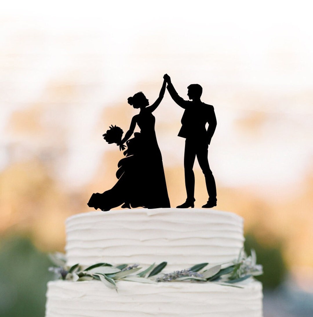 Highfive Wedding Couple Cake Topper, Bride and Groom Dancing Silhouette ...