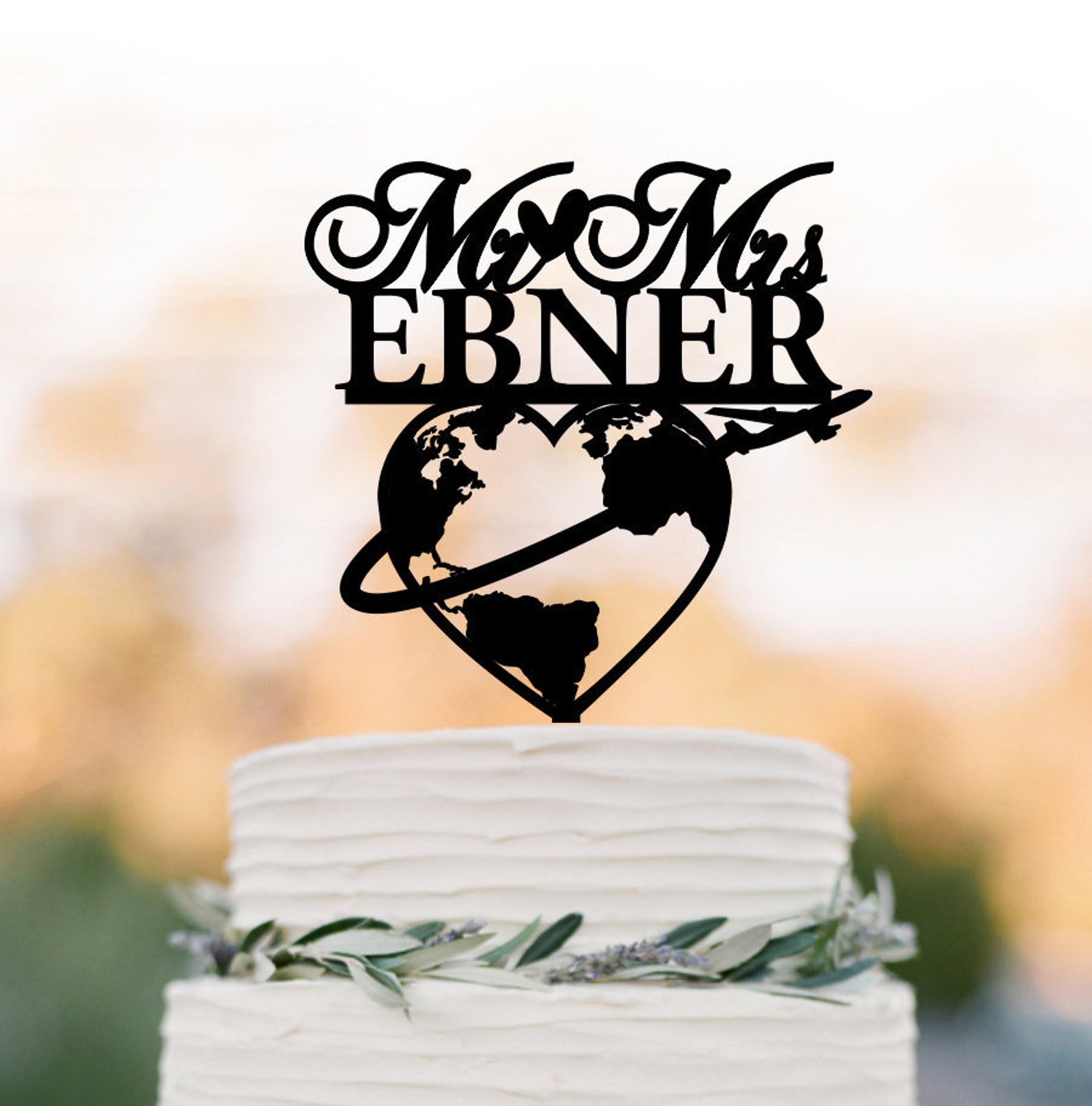 Travel World Map Wedding Cake Topper With Name World Map Cake - Etsy