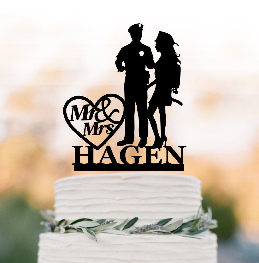 Police Wedding Cake Topper, Police Officer Wedding, Firefighter Cake ...