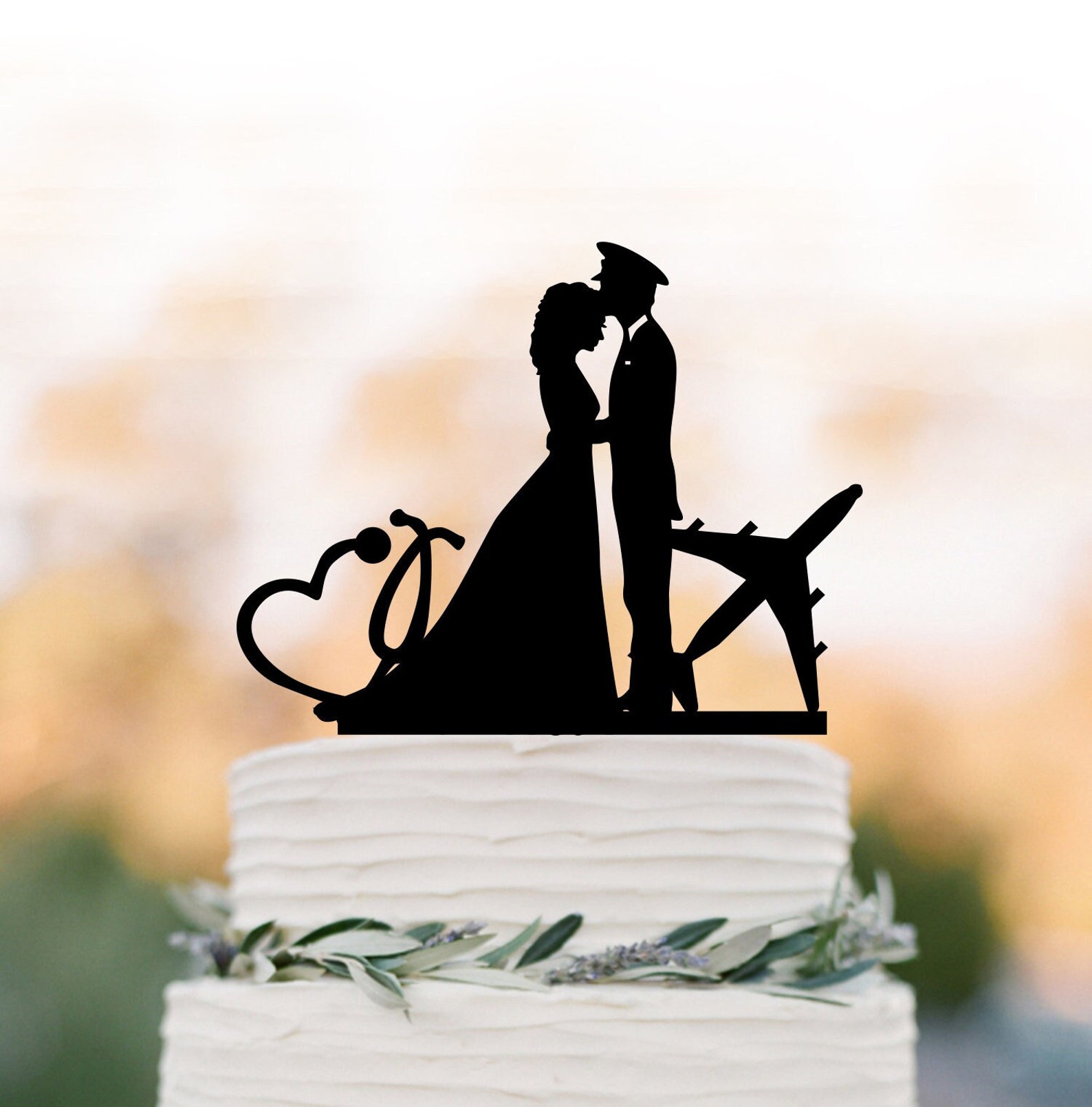 Pilot With Airplane Cake Topper Stethoscope Topper Bride and Groom ...