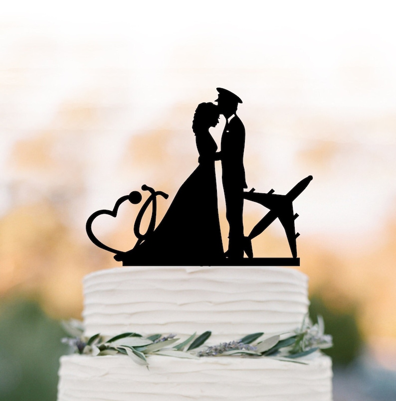 Pilot With Airplane Cake Topper Stelescope Topper Bride and - Etsy
