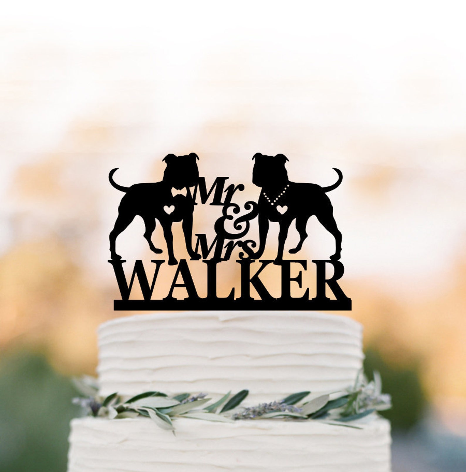 Pitbull Wedding Cake Topper With Custom Name, Personalized Cake Topper ...