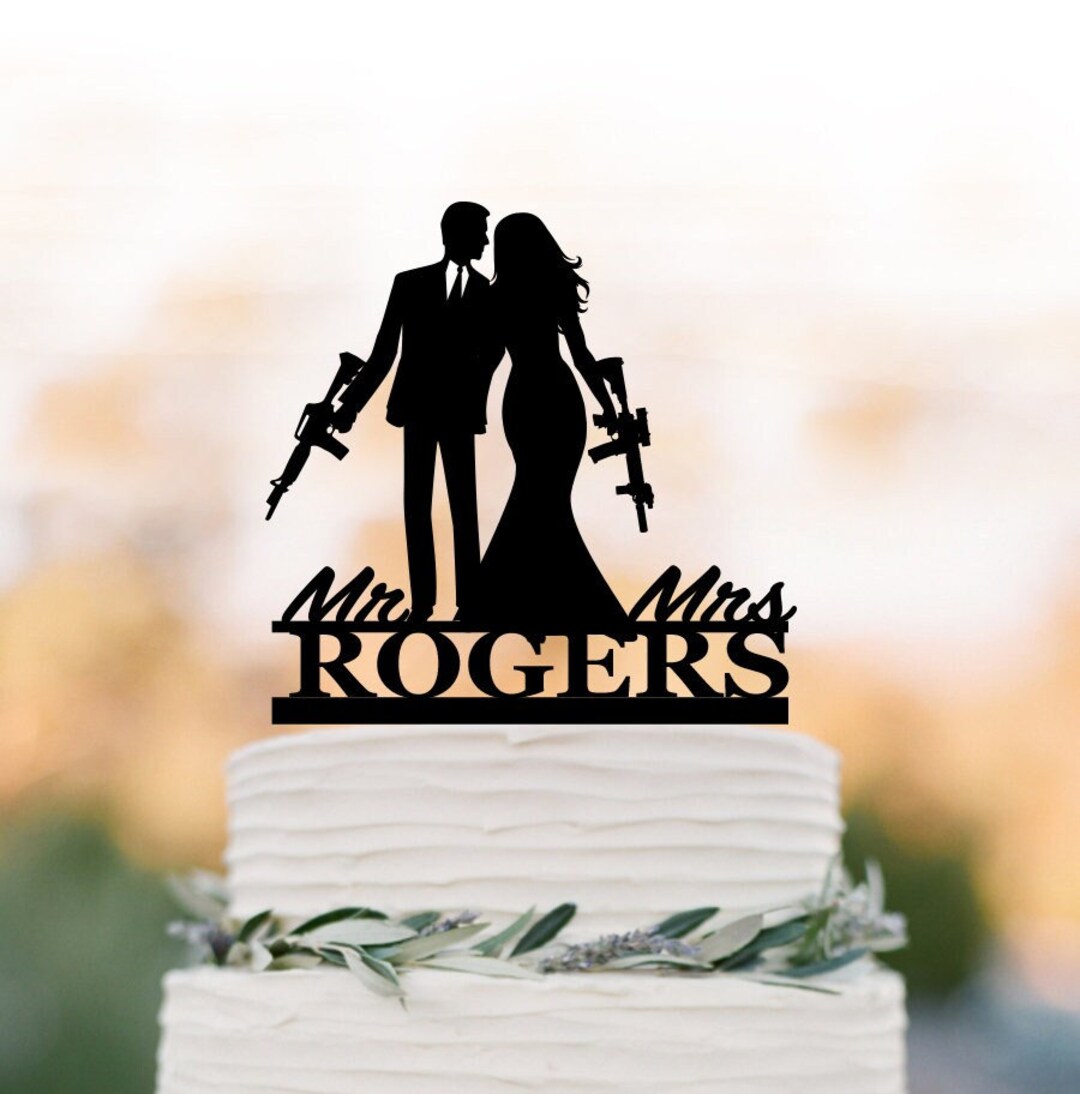 Gun Rifle Wedding Cake Topper Bride and Groom Silhouette, Gun Cake ...