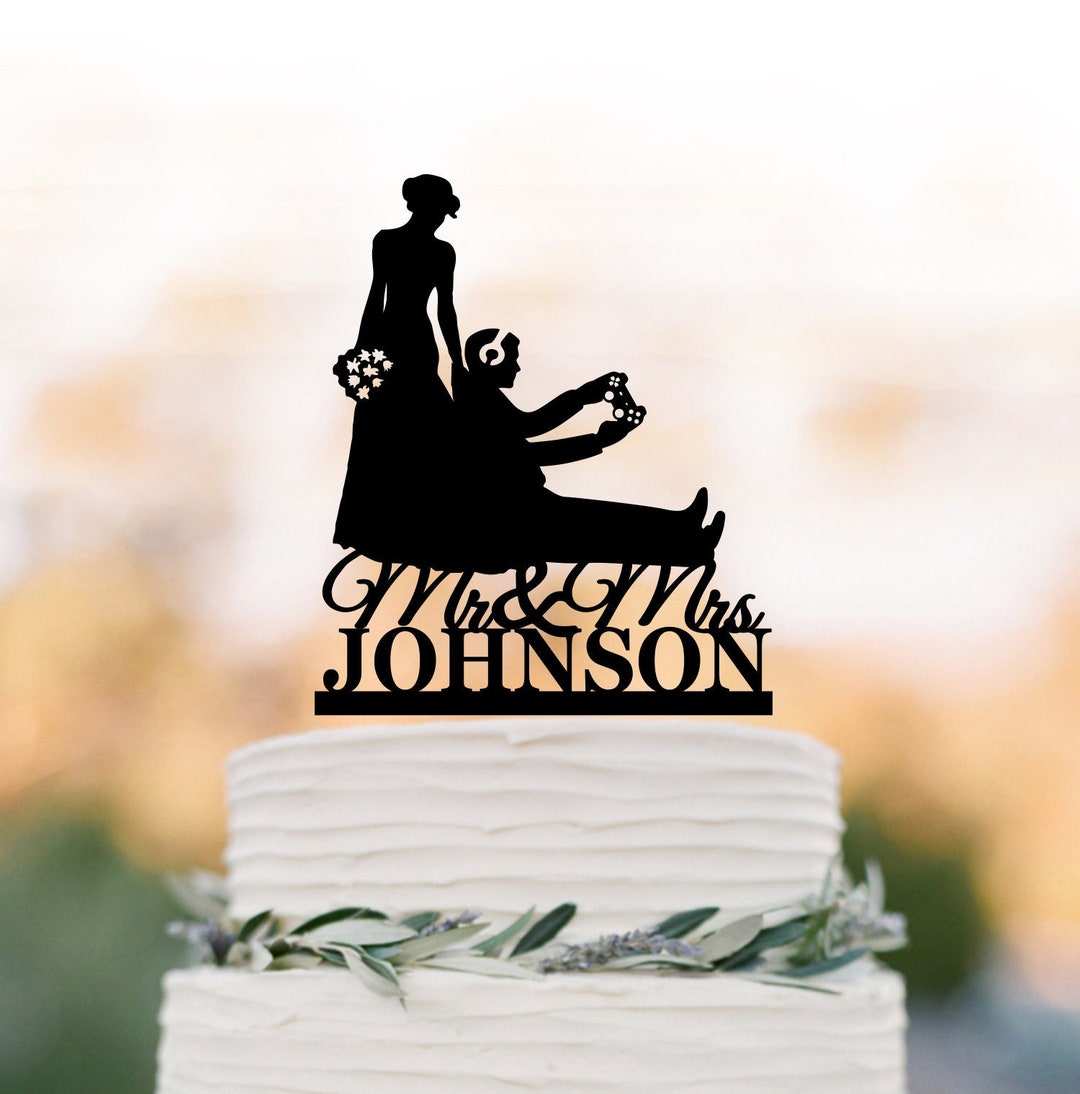 Gamer Wedding Cake Topper Bride Dragging Groom on Game Cake Topper for ...