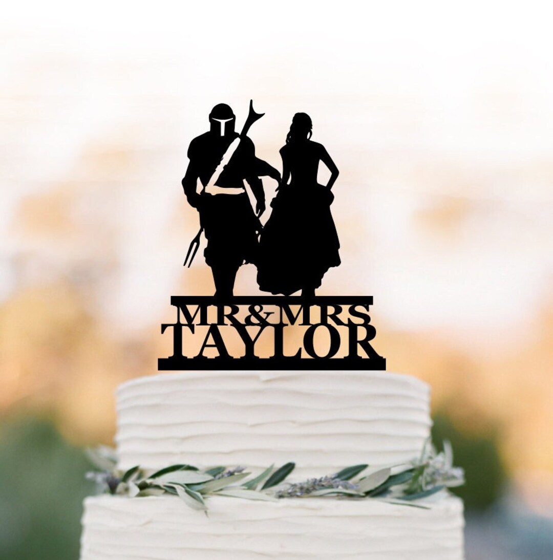 Mandalorian Wedding Cake Topper With Name, Star Wars Couple Cake Topper ...