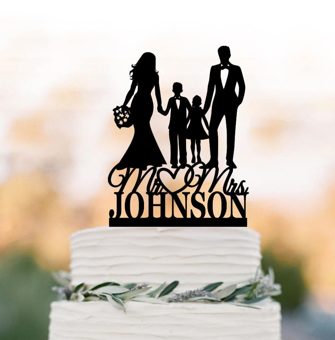 Family Wedding Cake Topper With Son and Doughter, Bride and Groom With ...