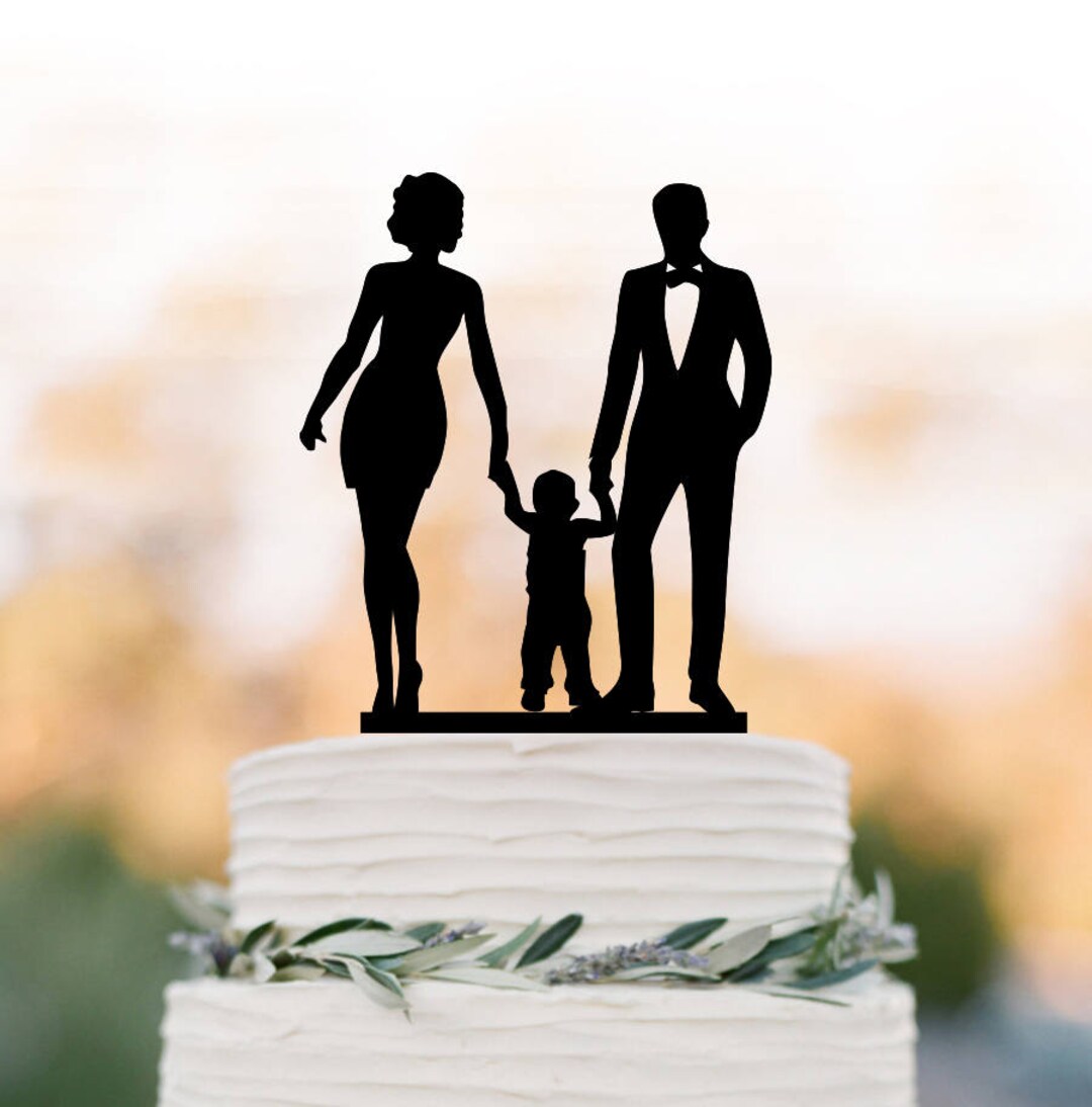 Bride and Groom With Boy Wedding Cake Topper, Couple Holding Boys ...