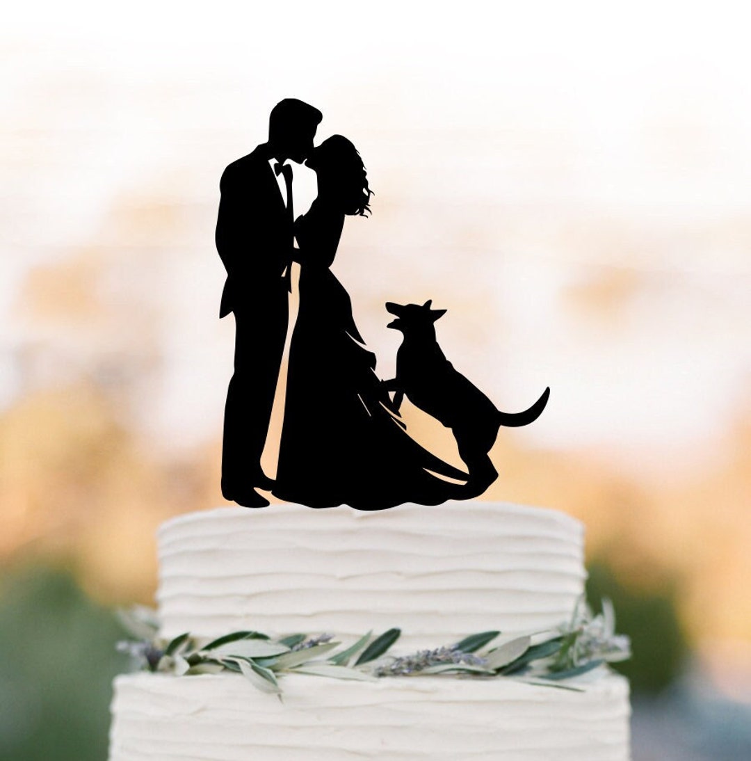 Dog Wedding Cake Topper, Bride and Groom Silhouette Cake Decor, Custom ...