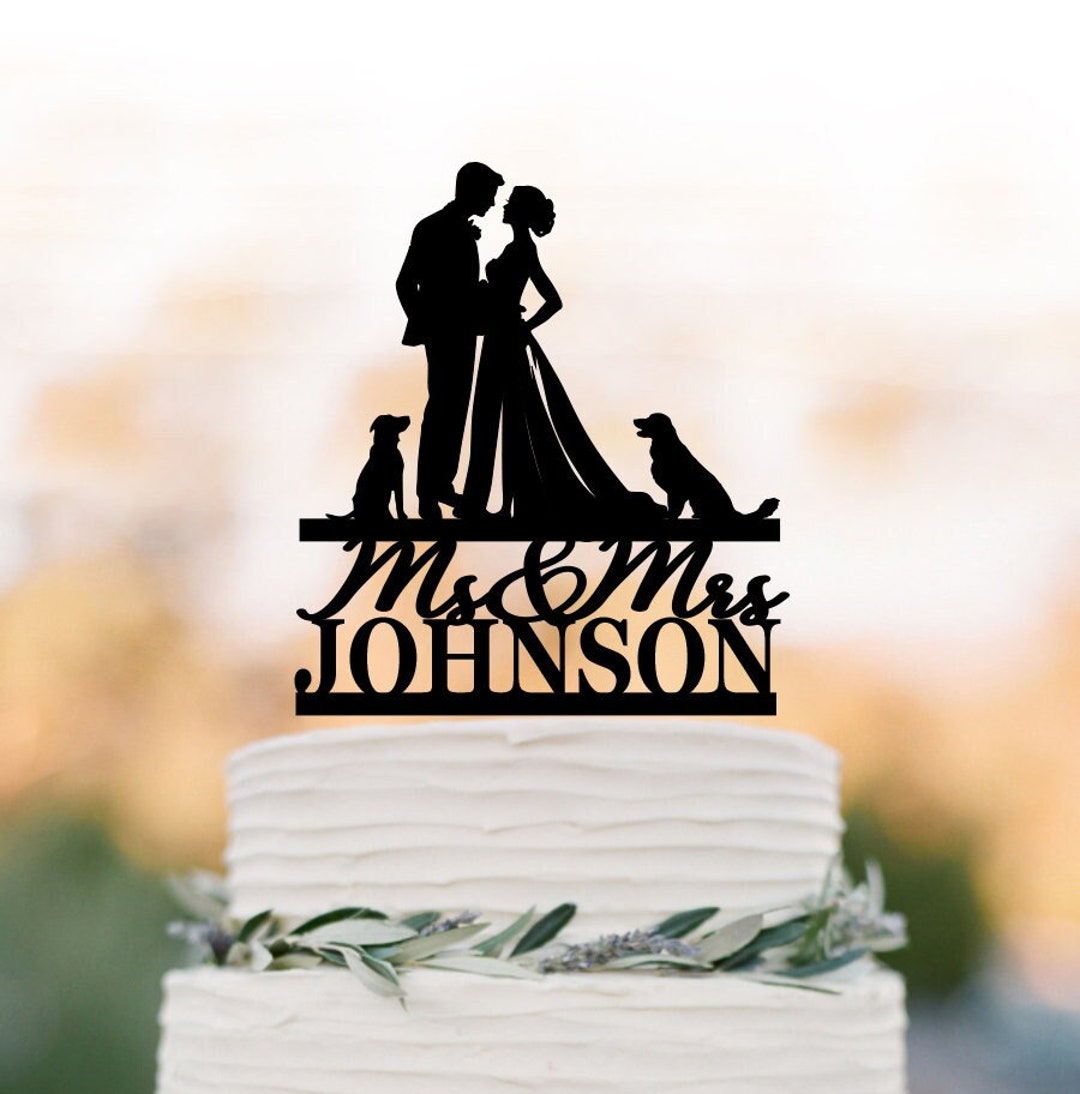 Custom Wedding Cake Topper With Dog, Bride and Groom Silhouette Cake ...
