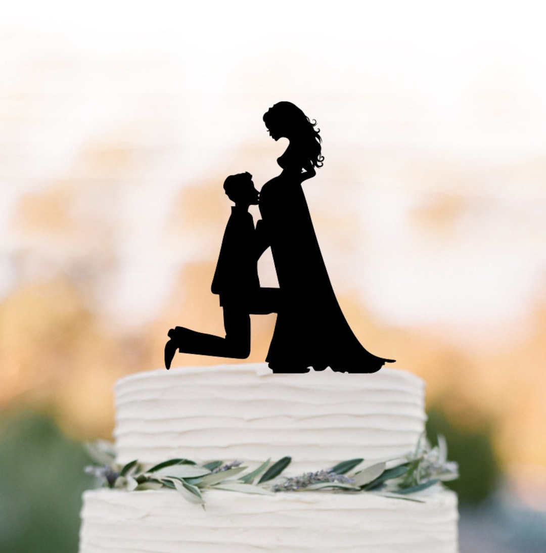 Pregnant Bride Wedding Cake Topper Funny, Bride and Groom Silhouette ...