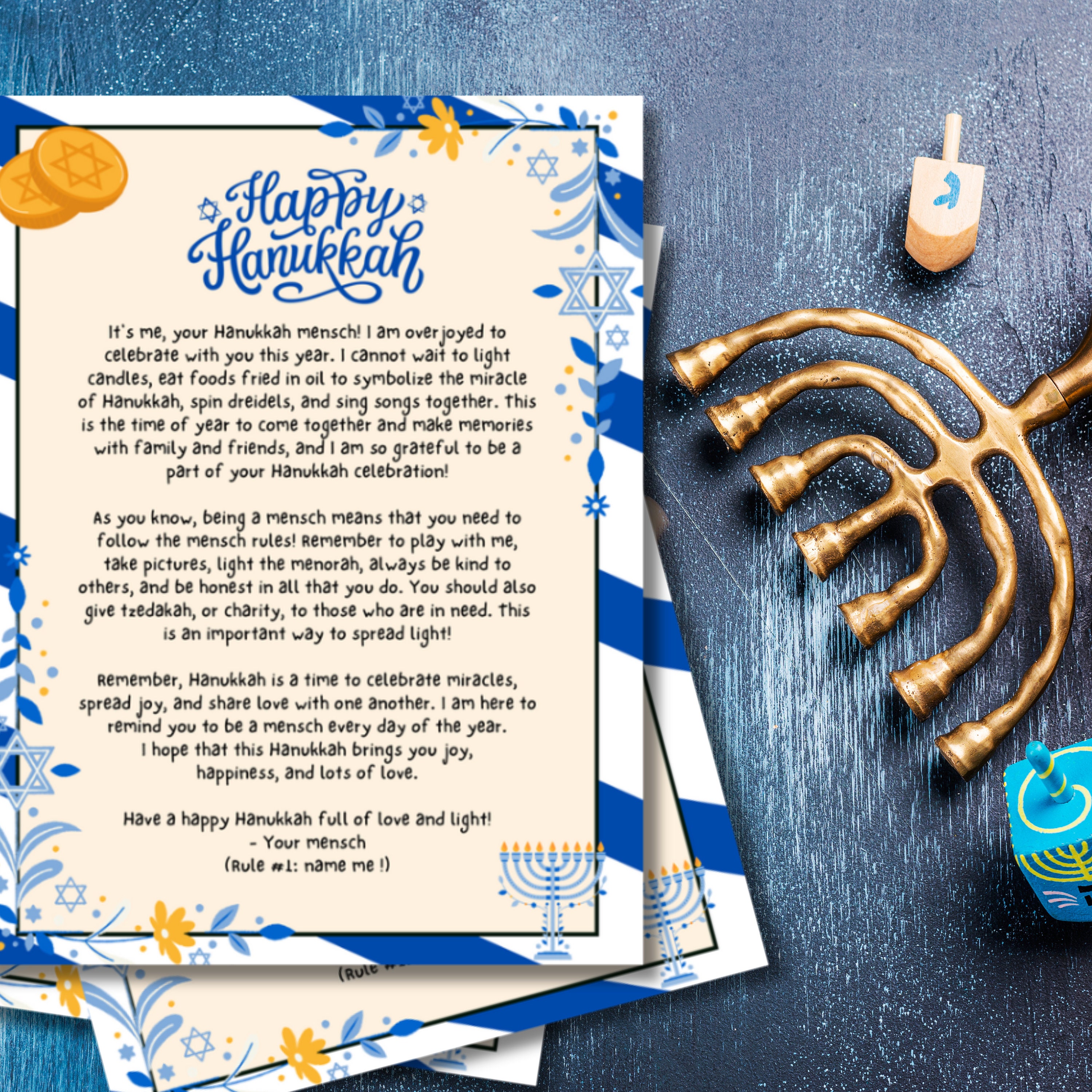 Printable Mensch Letter Hanukkah Mail Hanukkah Discovery Kit - Etsy