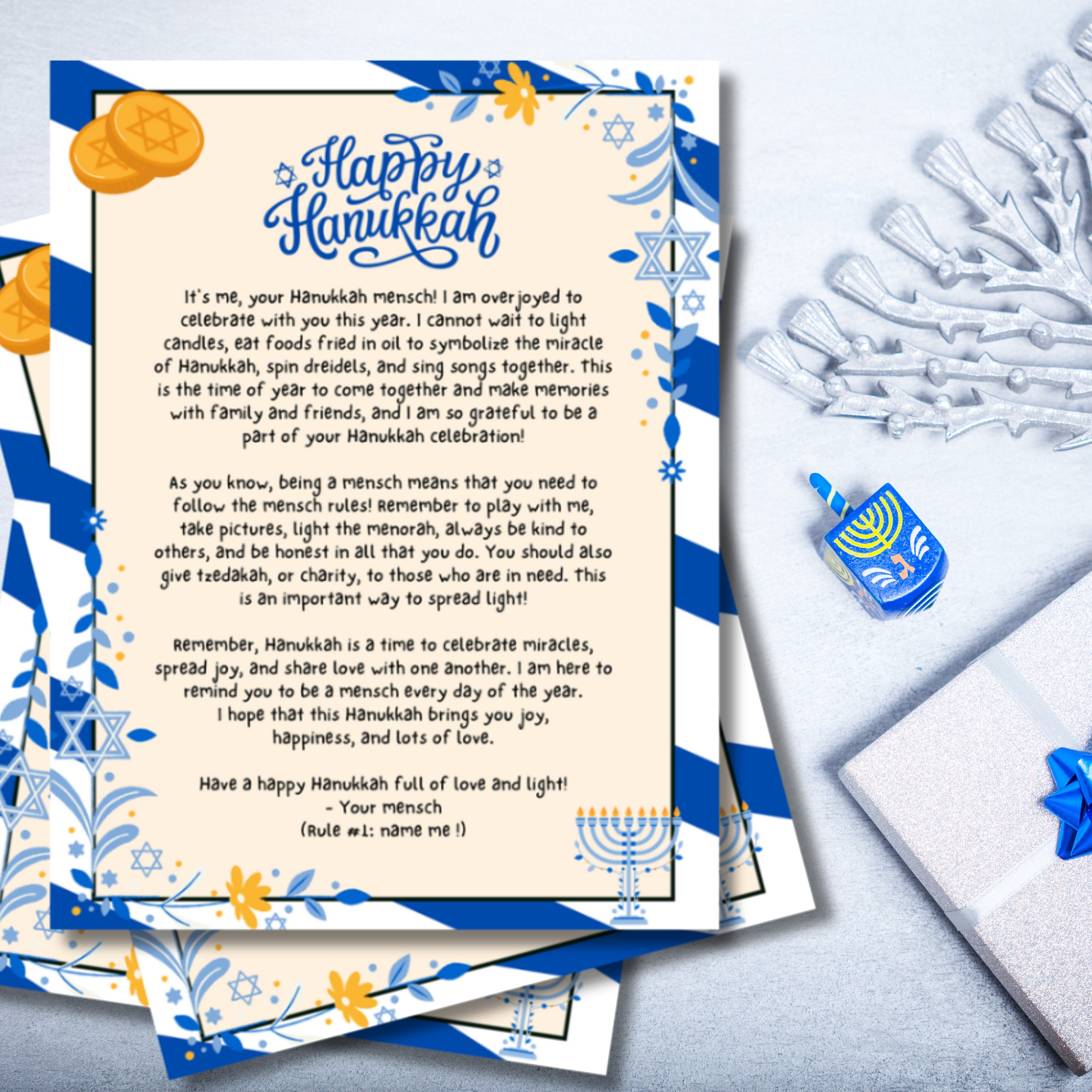 Printable Mensch Letter Hanukkah Mail Hanukkah Discovery Kit - Etsy