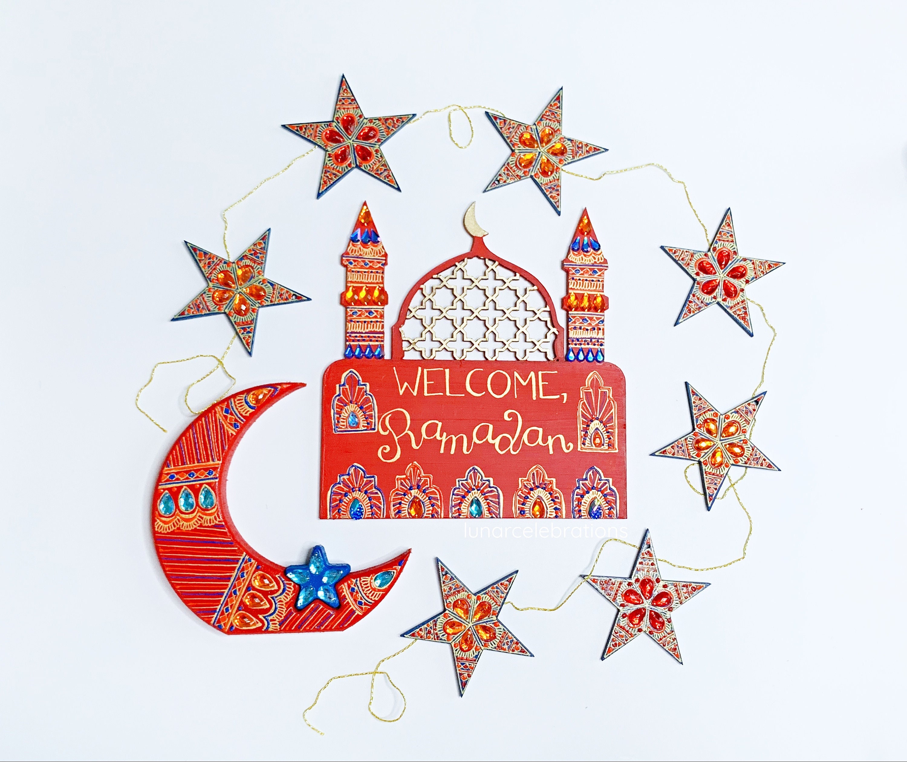 Zenith Eid & Ramadan Welcome Sign With Standing Moon and Hanging Stars ...