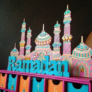 Sunset Ramadan Mosque Countdown Calendar MDF | Hand-painted Gold Pink ...
