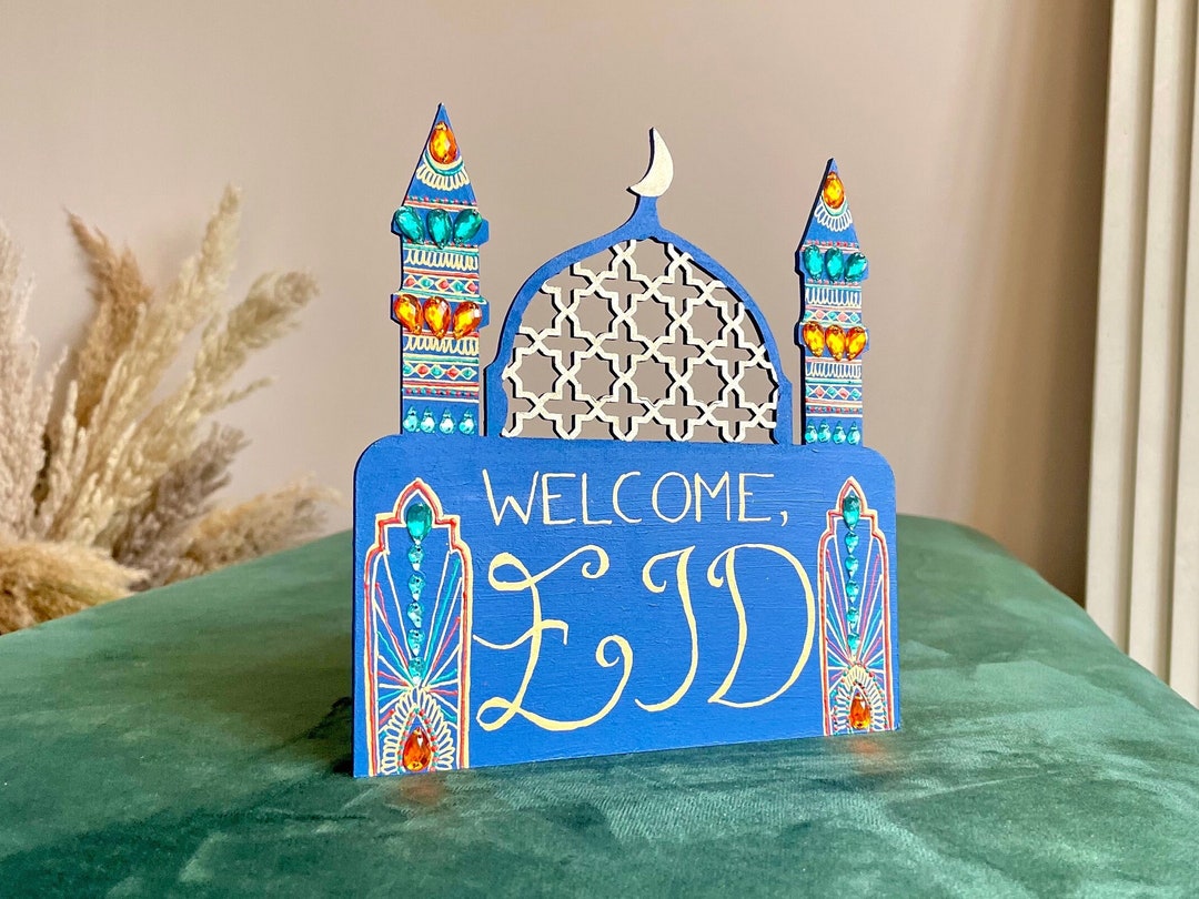 Eclipse Ramadan & Eid Welcome Sign | Hand-painted Decor Royal Blue Teal ...