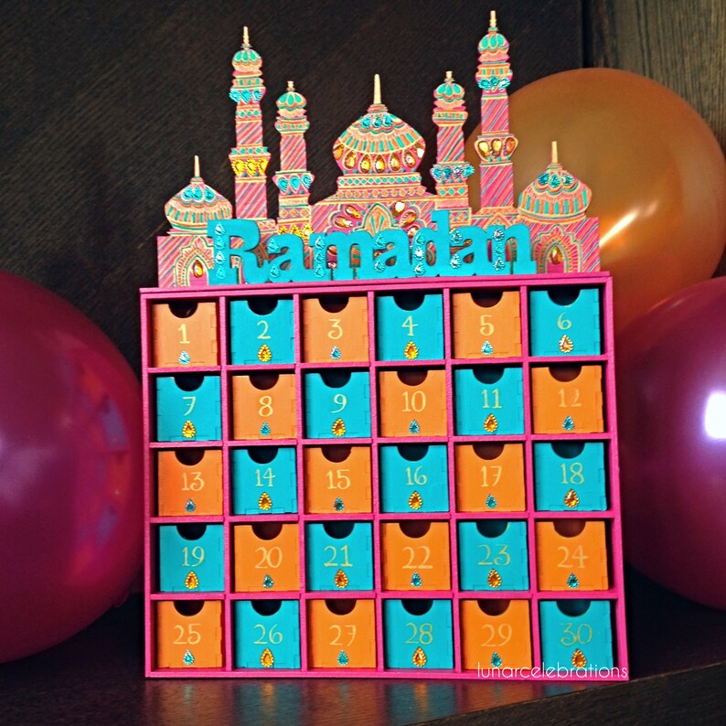Sunset Ramadan Mosque Countdown Calendar MDF Gold Pink Teal | Etsy