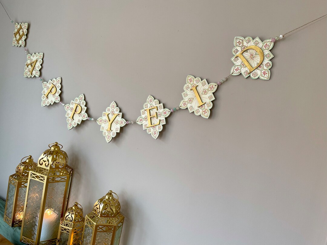 Dawn Imperial Happy Eid Banner | Garland Decor Ivory Mint Green Rose ...