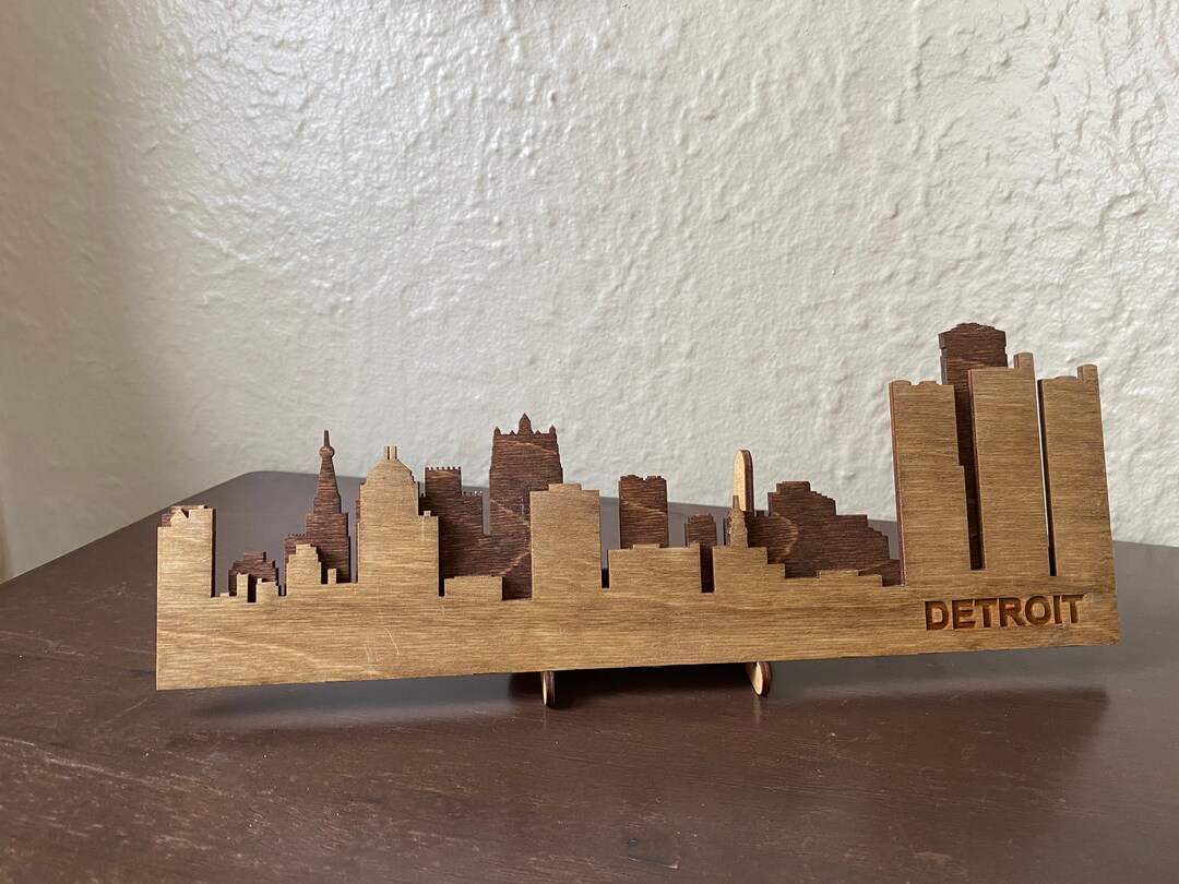 Small Detroit Skyline Wooden Sign - Rustic Detroit Sign Art - Layered ...